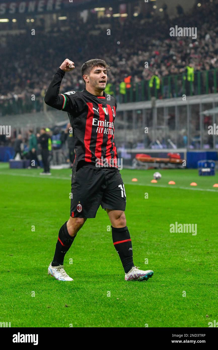 Milano, Italy. 14th Feb, 2023. Brahim Diaz (10) of AC Milan scores for ...