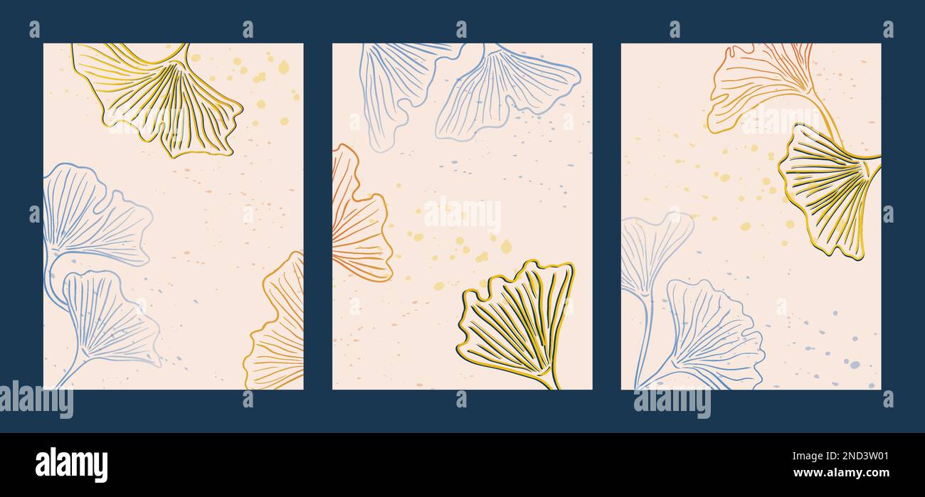 Abstract ginkgo biloba leaves templates set. Art deco background with ...
