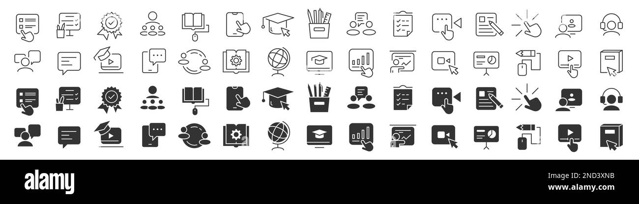 Online education and workshop line excellent icons collection in two ...