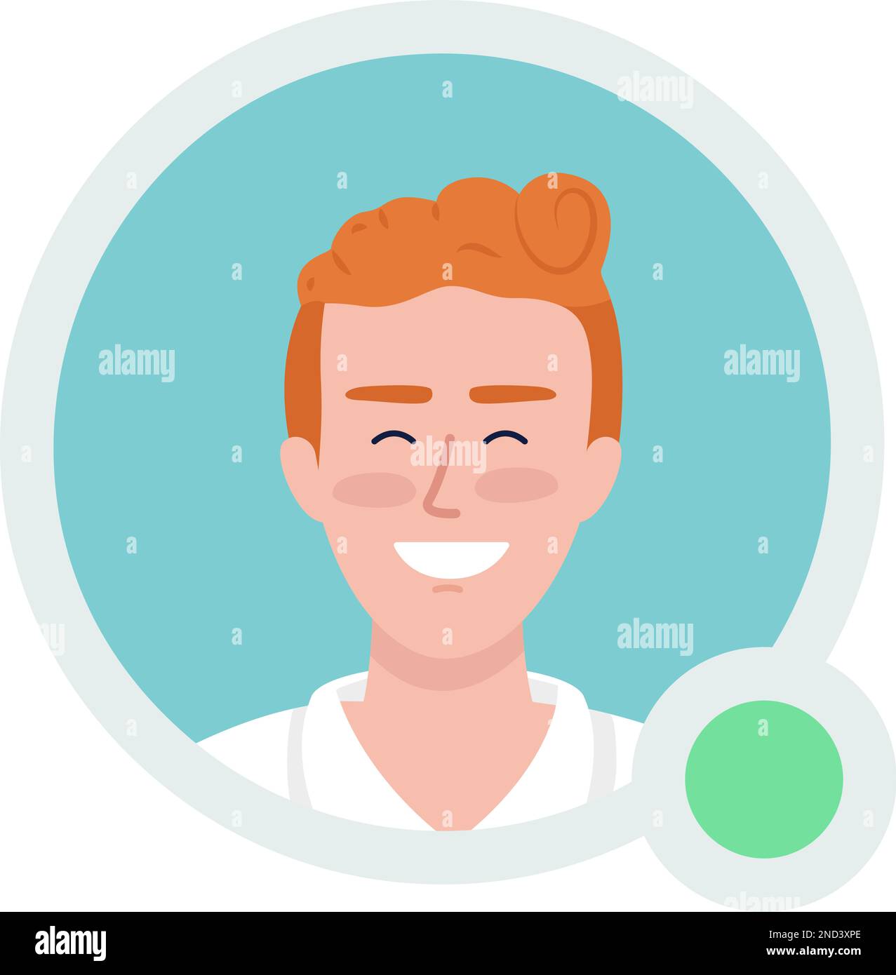 Happy man with curly red hair flat vector avatar icon with green dot ...
