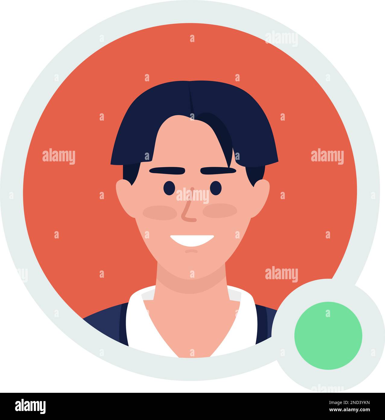 Pretty boy with stylish hairstyle flat vector avatar icon with green ...