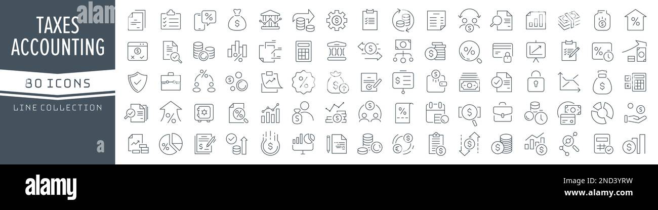 Taxes and accounting line icons collection. Big UI icon set in a flat design. Thin outline icons ...