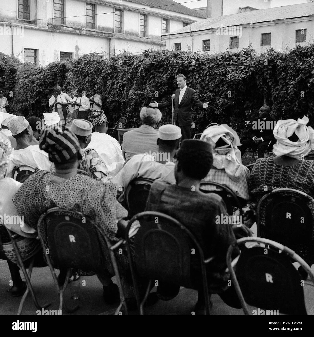 American evangelist Billy Graham speaks at a reception in Glover Hall ...