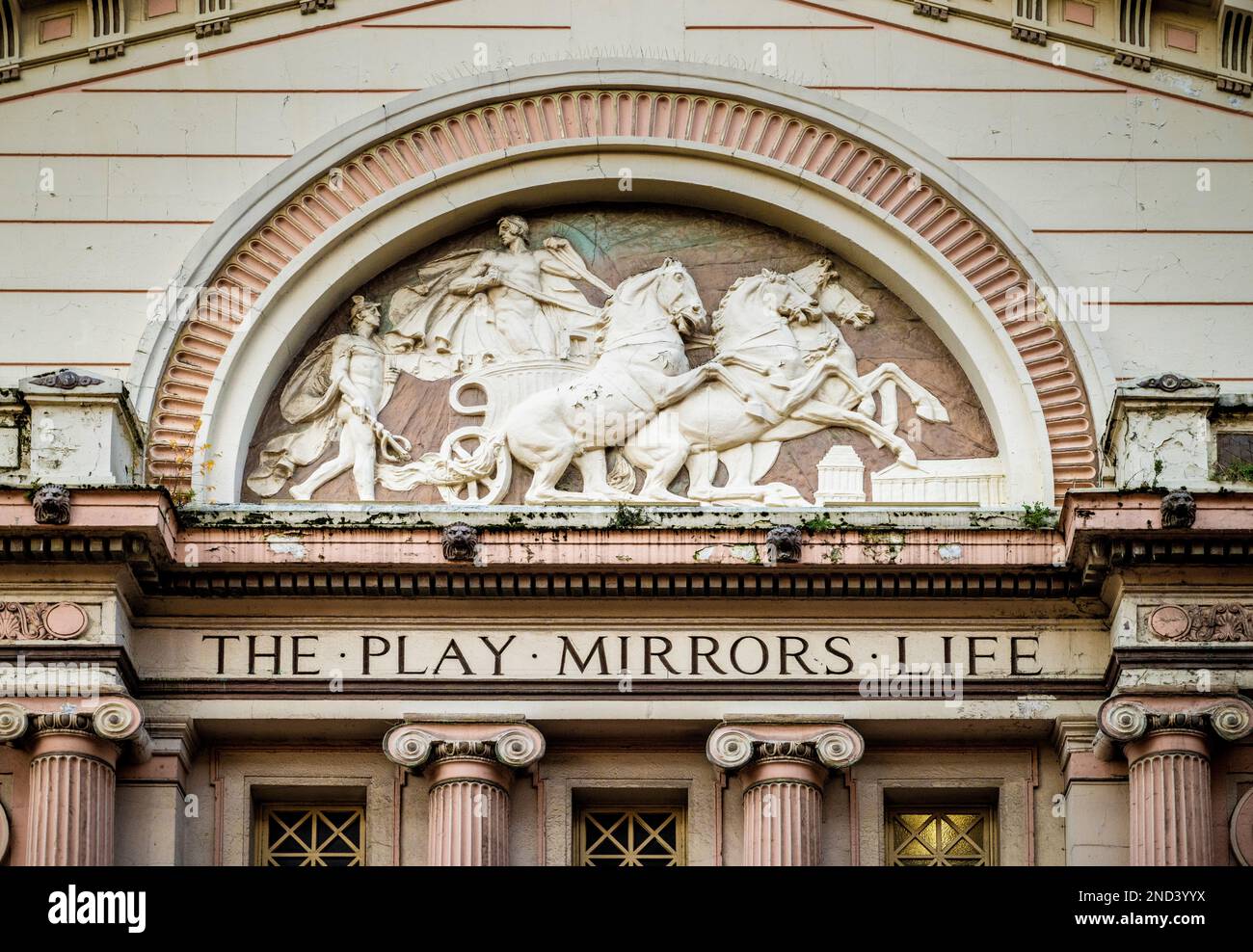 Manchester Opera house entablature with frieze lettered "THE PLAY ...