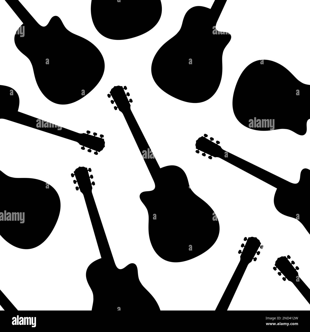 Guitars seamless vector pattern, black silhouette on a white background ...