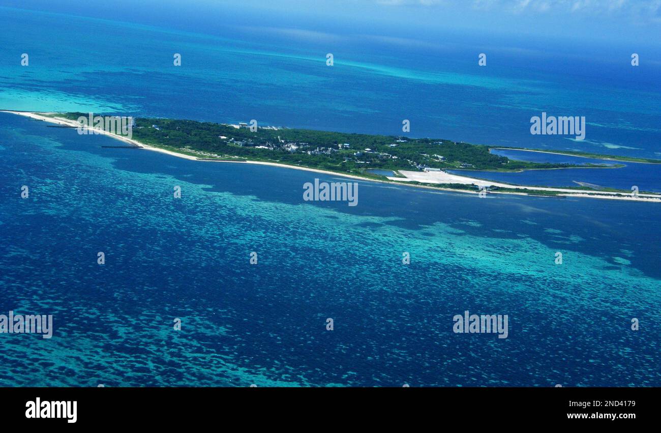 An aerial view of the outlying Atoll National Park of the Dongsha ...
