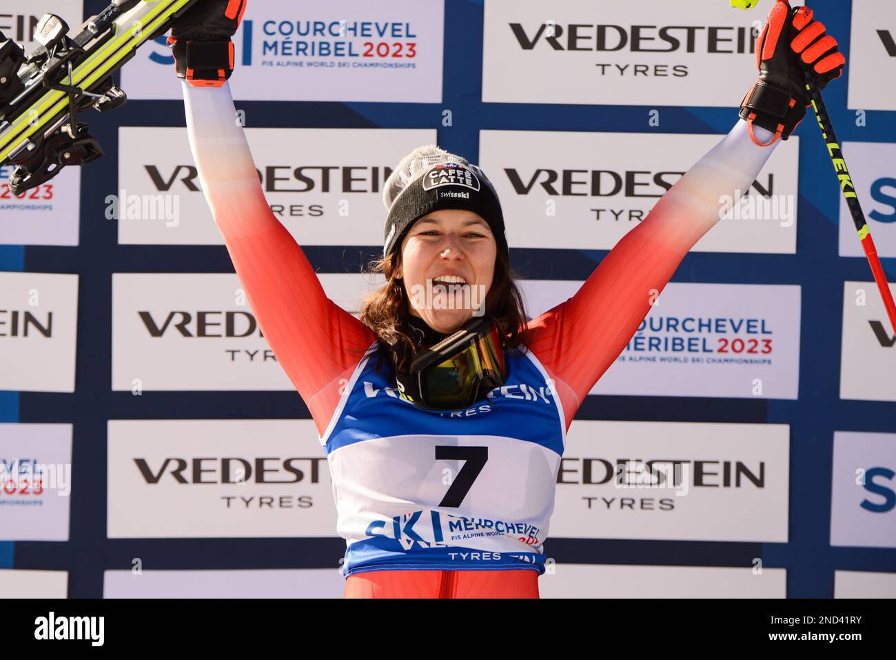 France. 15th Feb, 2023. Wendy Holdener of Switzerland after finishing ...