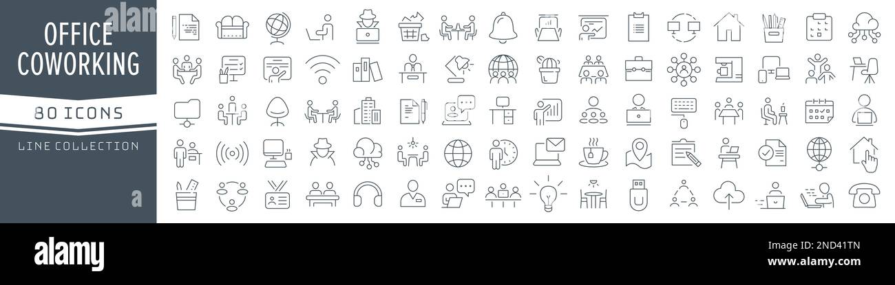 Office and coworking line icons collection. Big UI icon set in a flat design. Thin outline icons ...