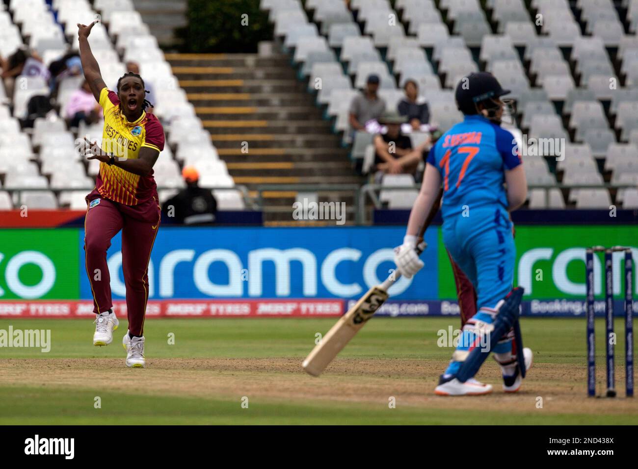 West Indies Shamilia Connell, left, appeals for the wicket of India's ...