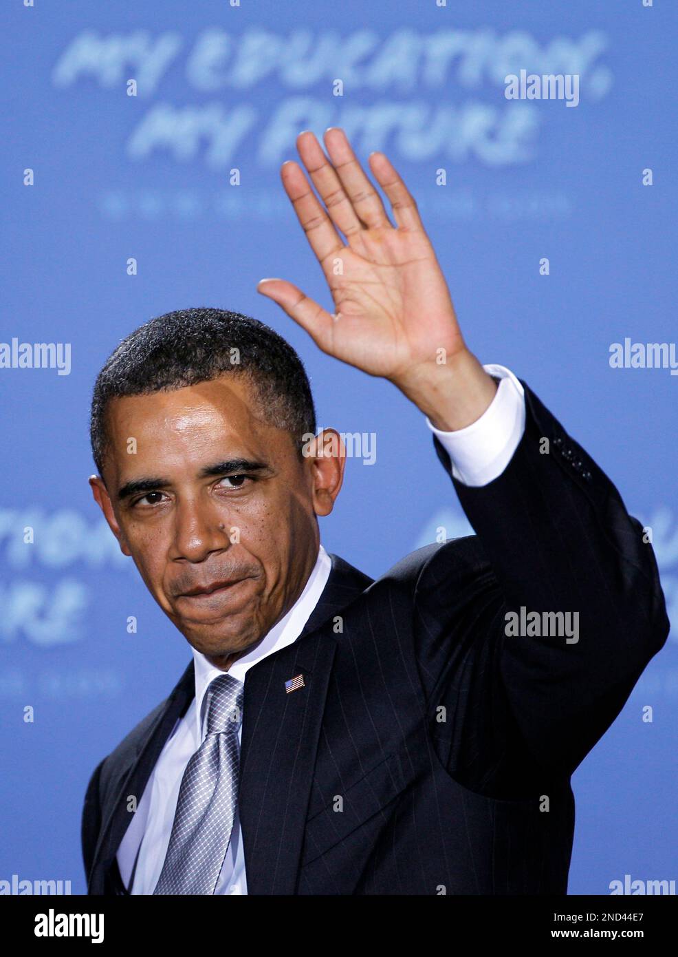 President Barack Obama waves after delivering his second annual back-to ...