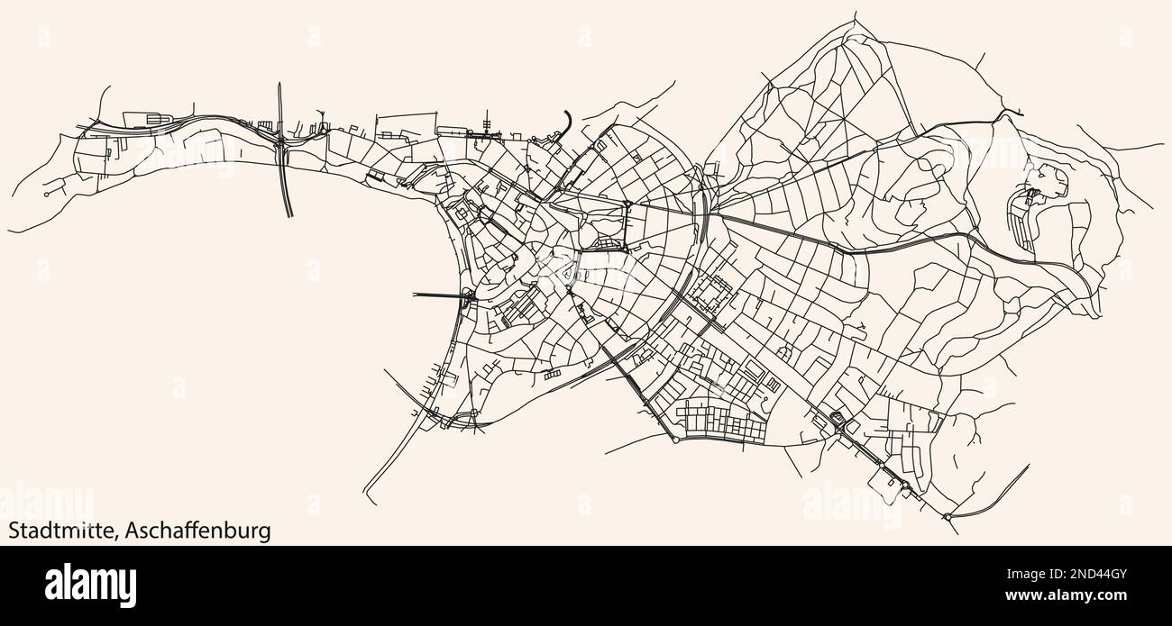 Street roads map of the STADTMITTE BOROUGH, ASCHAFFENBURG Stock Vector ...