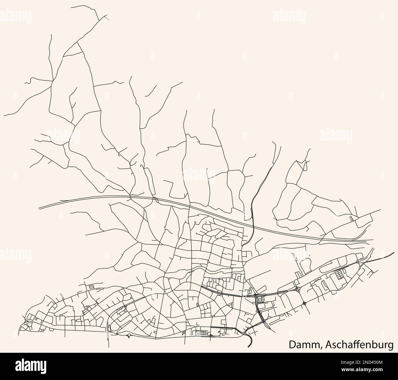 Street roads map of the DAMM BOROUGH, ASCHAFFENBURG Stock Vector Image ...