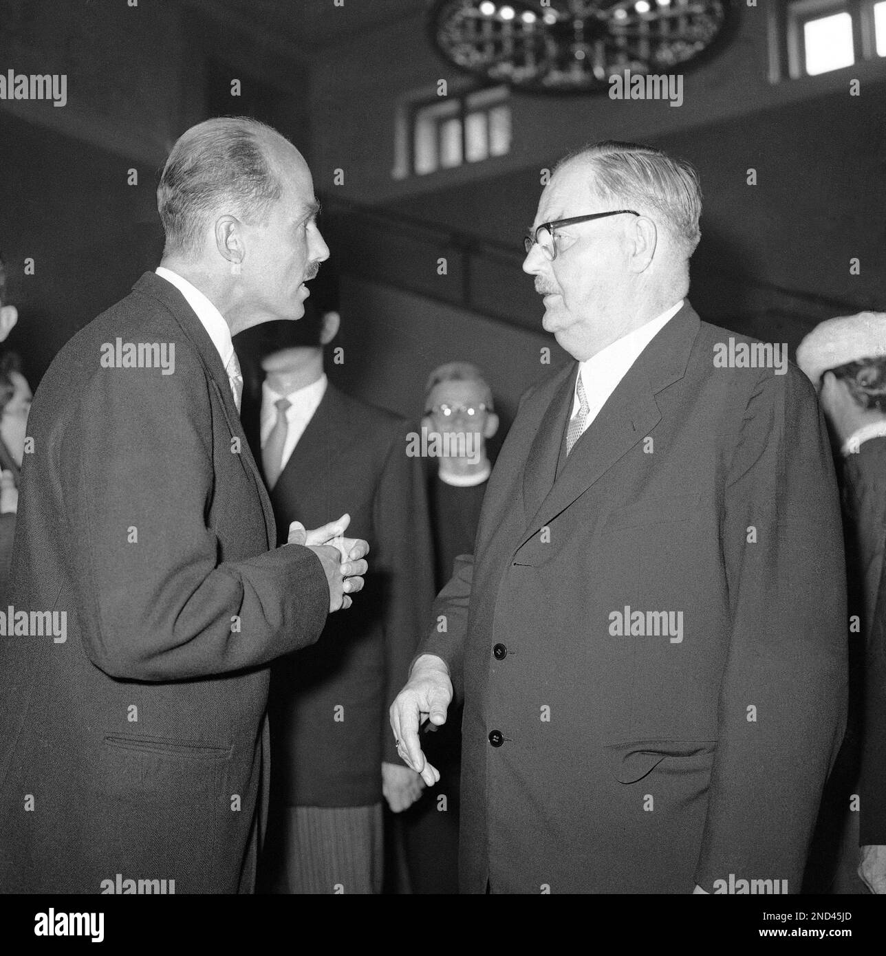 Authority standing smiling face to face communication Black and White ...