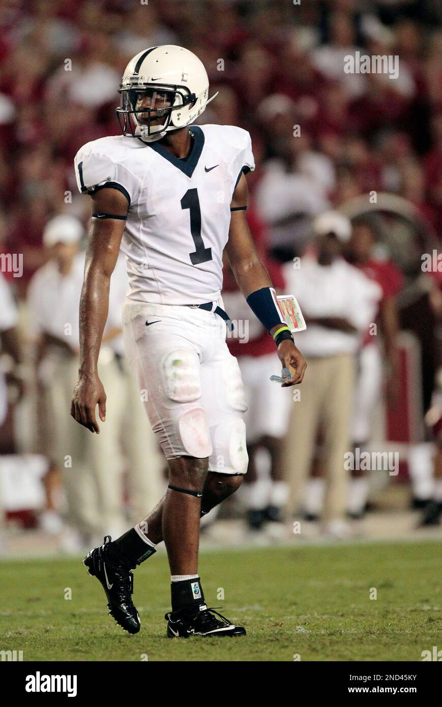 Penn State quarterback Robert Bolden walks off the field near the end ...