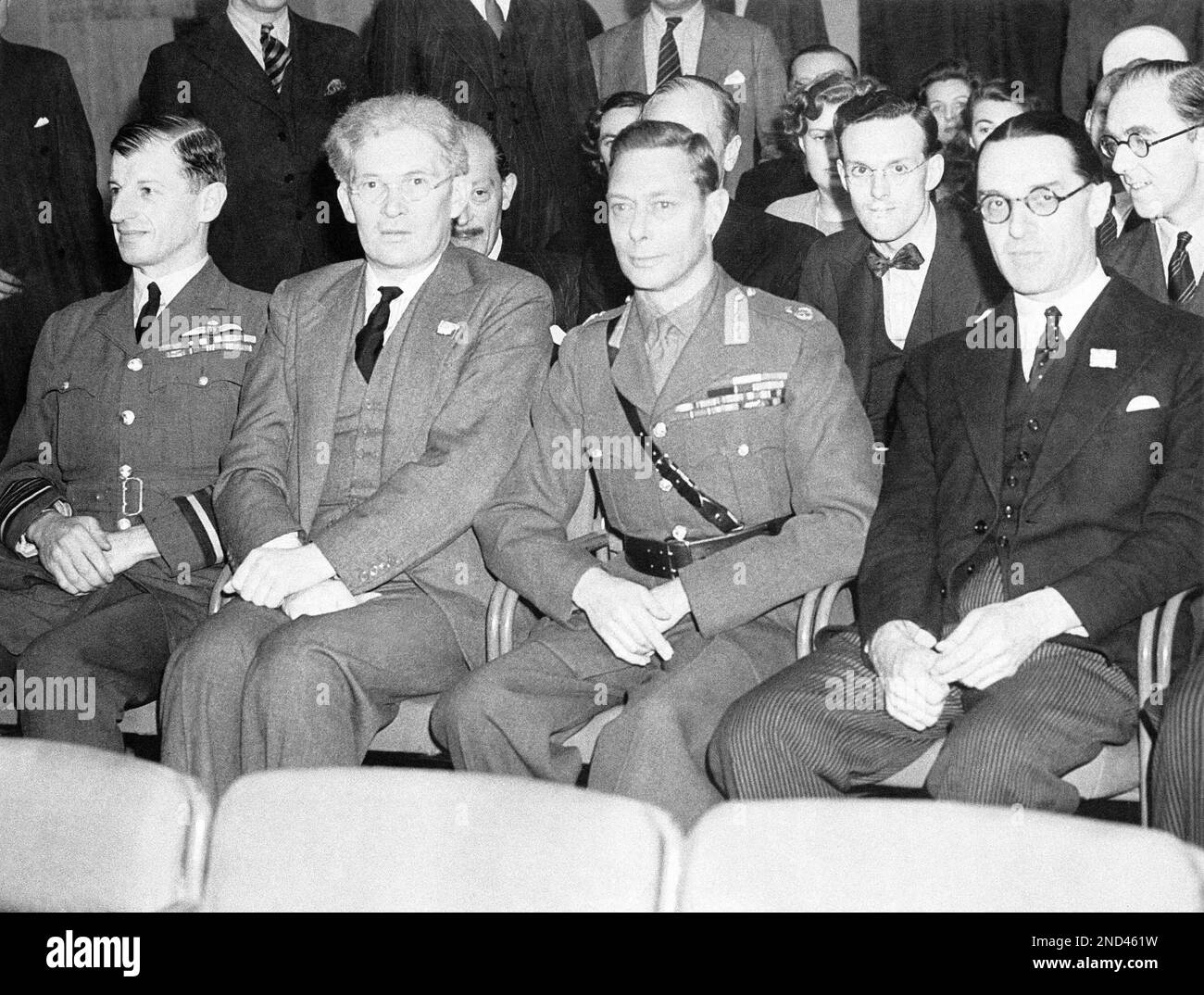 King George VI of England with British leaders attending the showing of ...