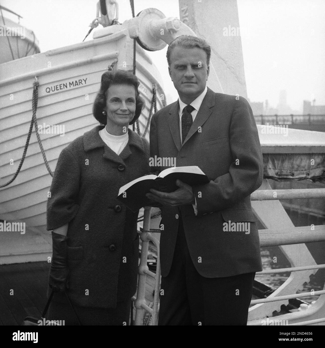 Evangelist Billy Graham and his wife Ruth pose on deck of the Ocean ...