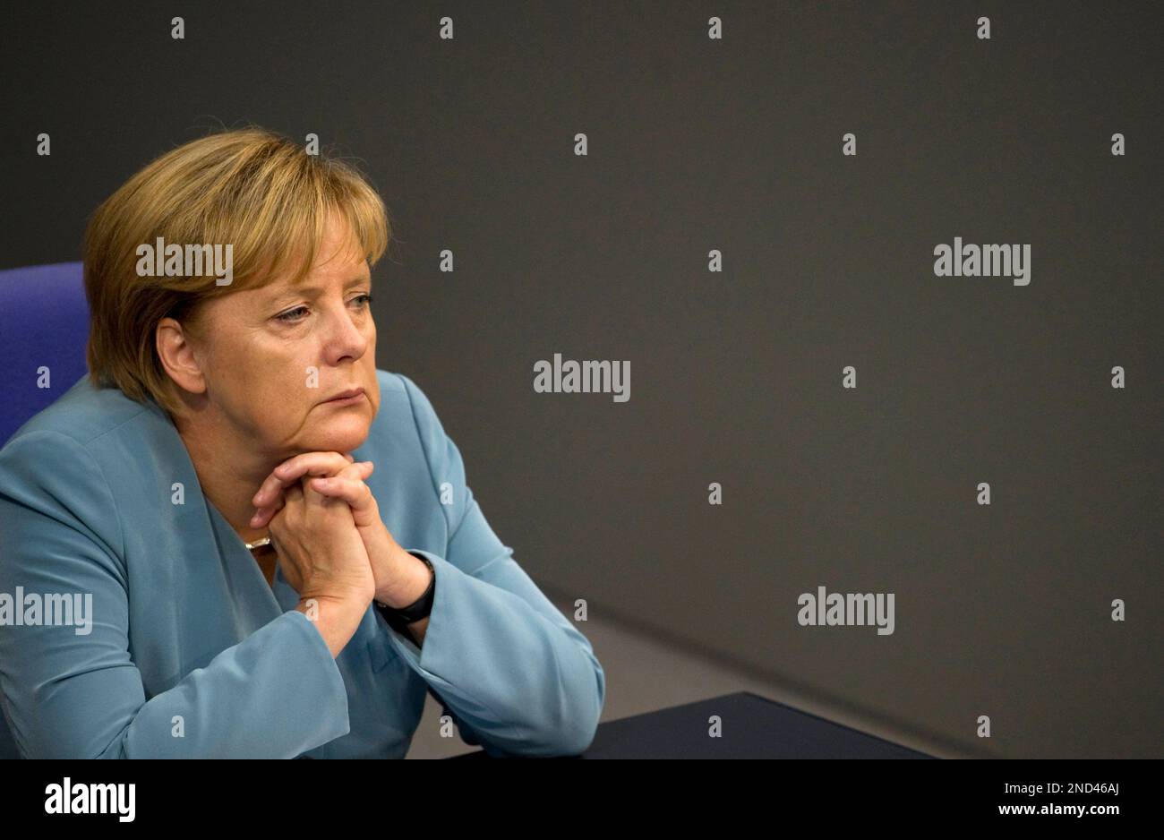 German Chancellor Angela Merkel sits in the German Federal Parliament ...