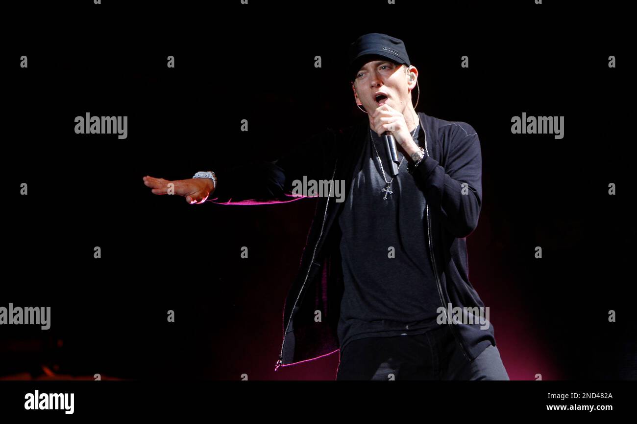Rapper Eminem performs at Yankee Stadium Monday, Sept. 13, 2010 in New ...