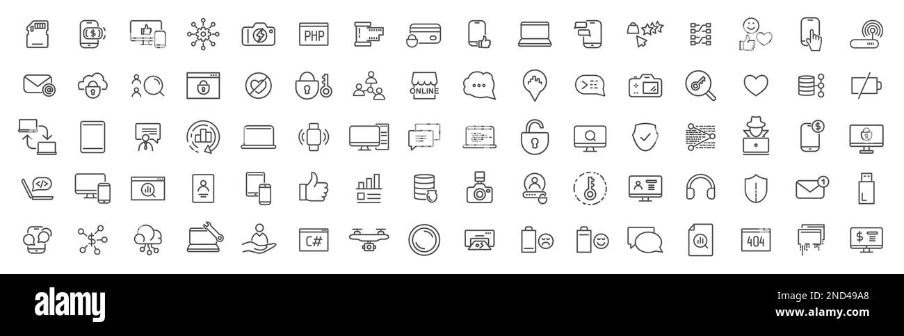 Technologies And Internet Line Icons Collection Big Ui Icon Set Thin