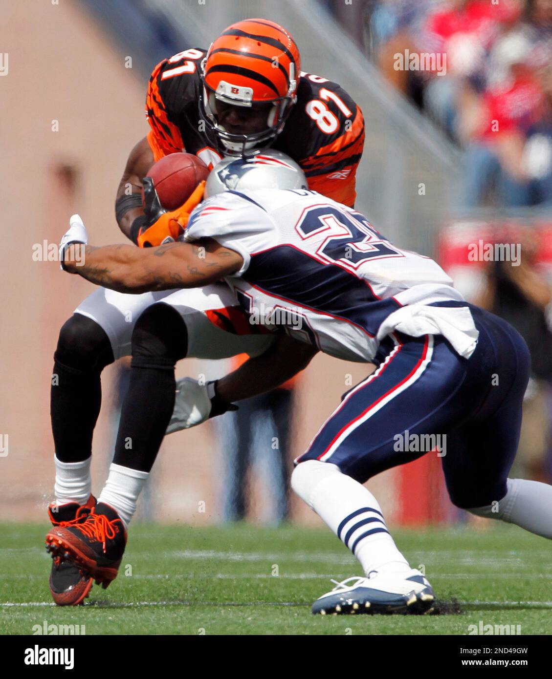 New England Patriots safety Pat Chung, right, tackles Cincinnati ...