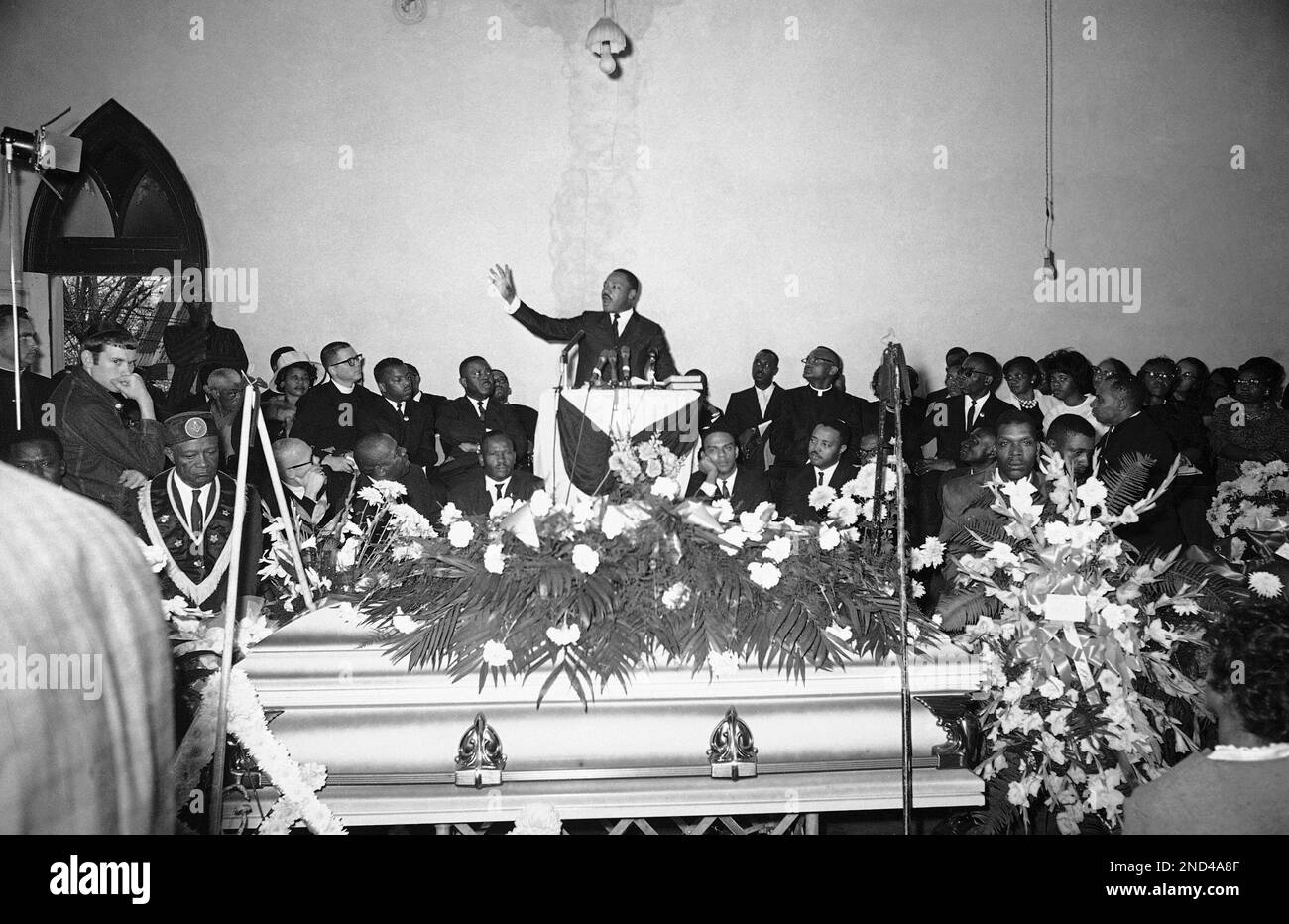 Dr. Martin Luther King Jr., gestures as he preaches the funeral in ...
