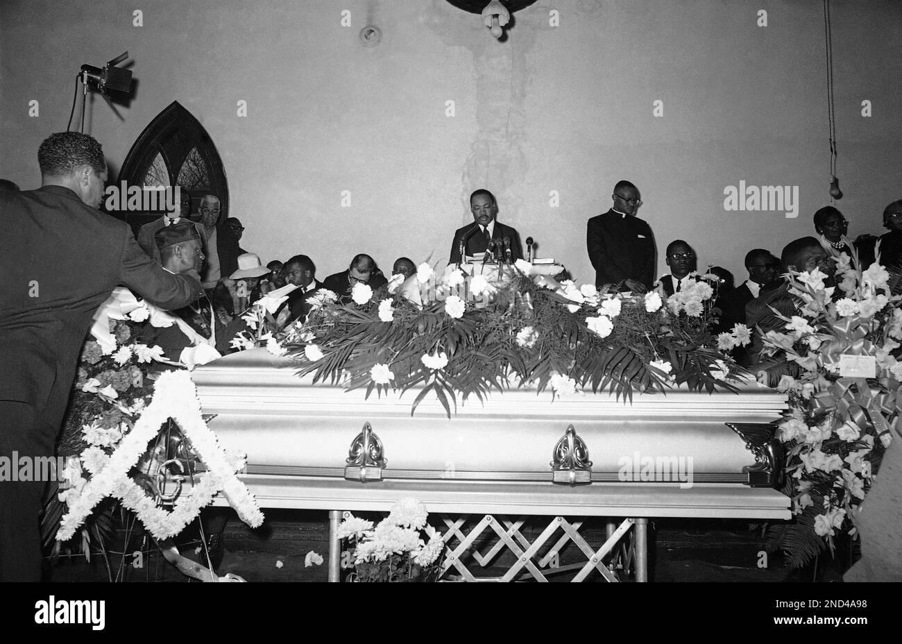 Dr. Martin Luther King Jr., as he preaches the funeral in Marion, Alabama March 3, 1965 of ...