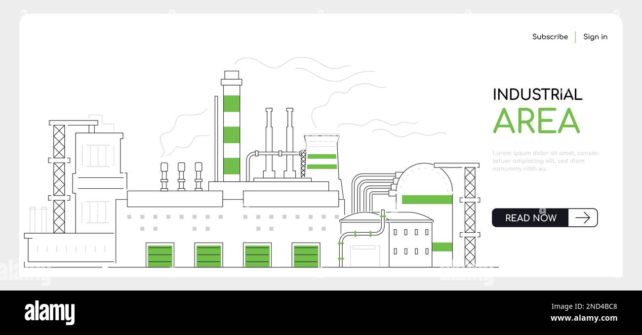 Industrial area - modern thin line design style vector banner Stock ...