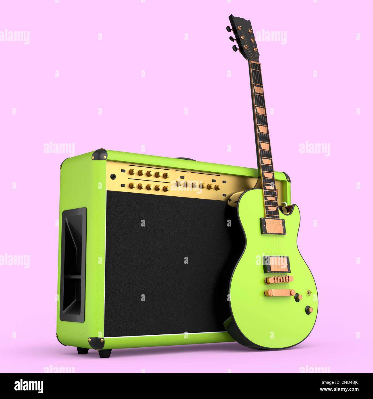 Classical amplifier with electric or acoustic guitar isolated on pink ...