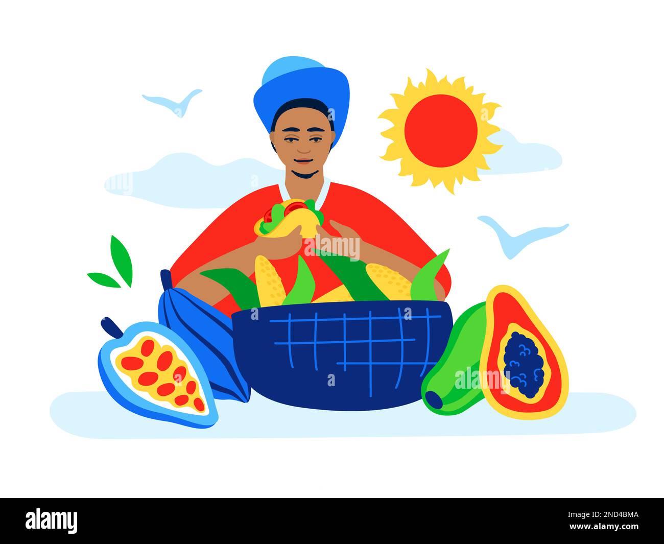 Harvest year and a happy peasant - modern colored vector illustration ...
