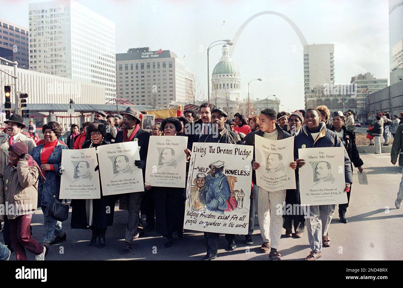 Marchers along Market Street parade in honor of Dr. Martin Luther King ...