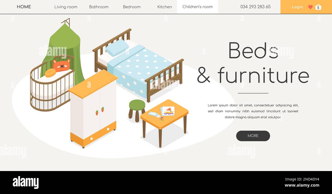 Beds and furniture - line design style isometric web banner Stock ...