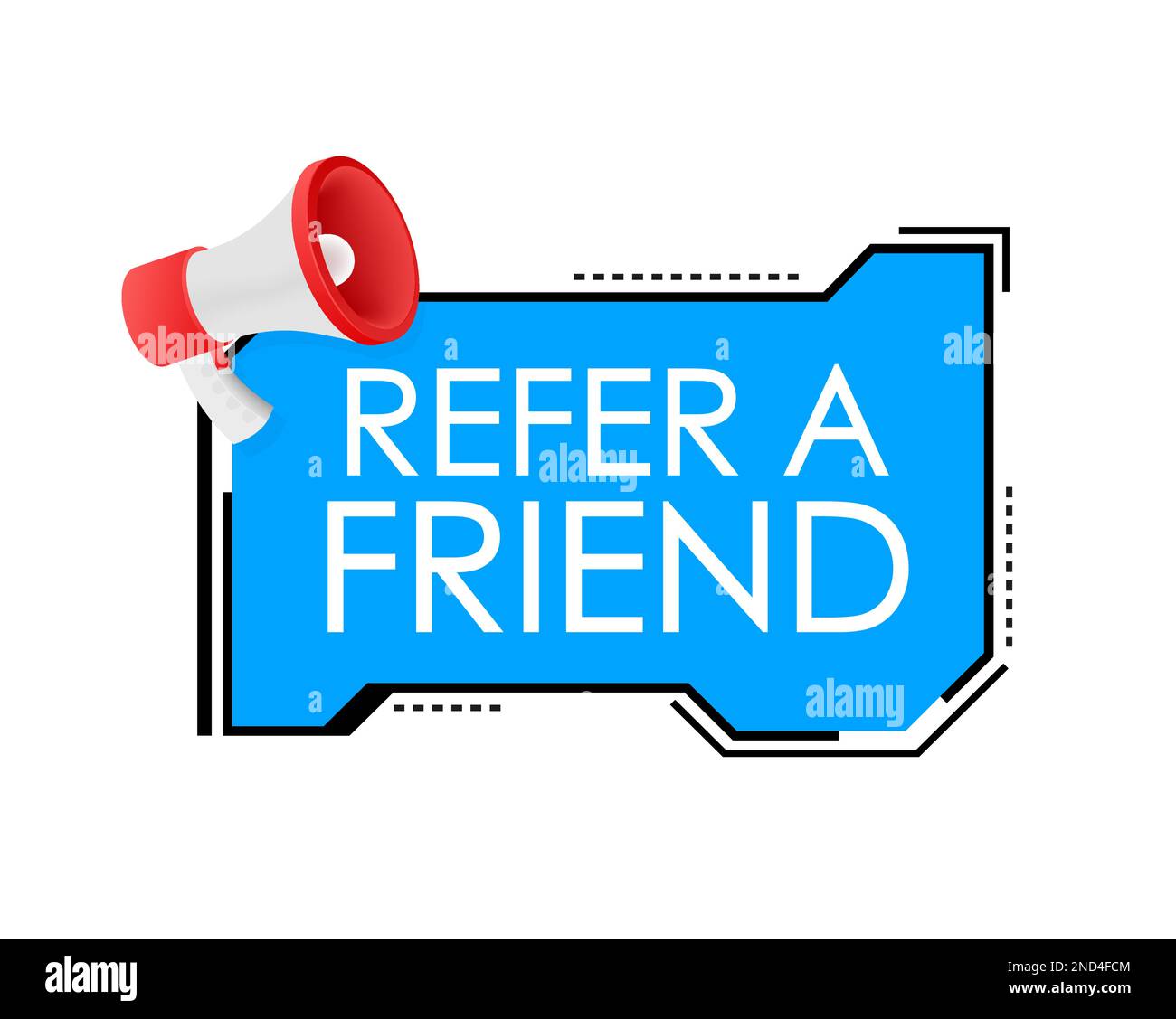 Hand holding megaphone, refer a friend. Vector stock illustration Stock ...