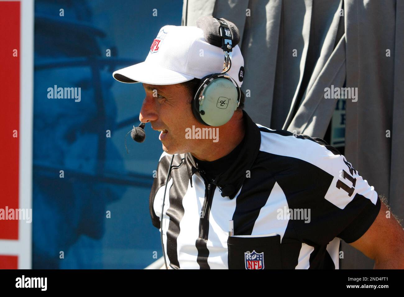 NFL referee Gene Steratore (114) comes out of a replay booth in the ...