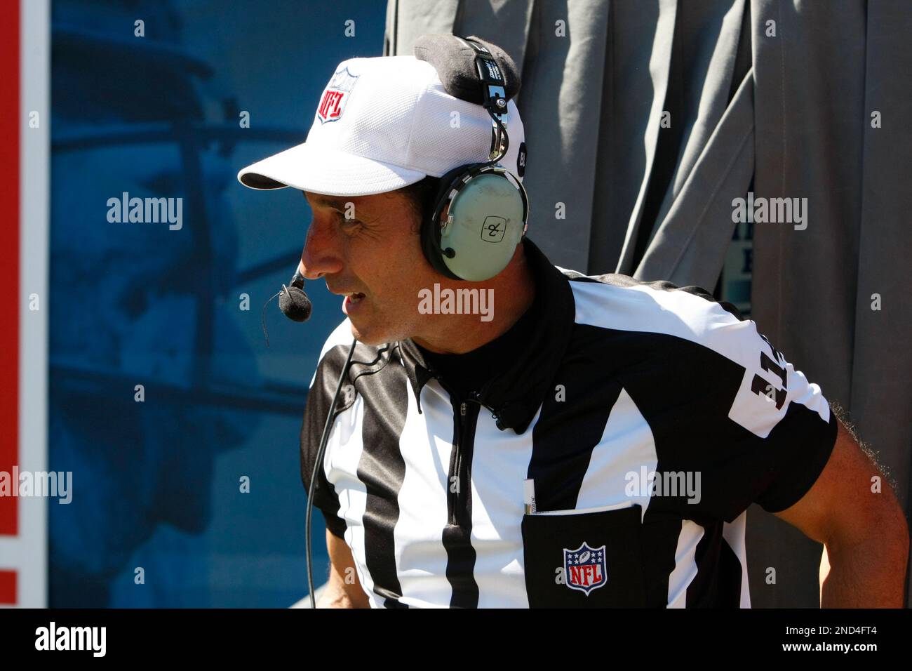 NFL referee Gene Steratore (114) comes out of a replay booth in the ...