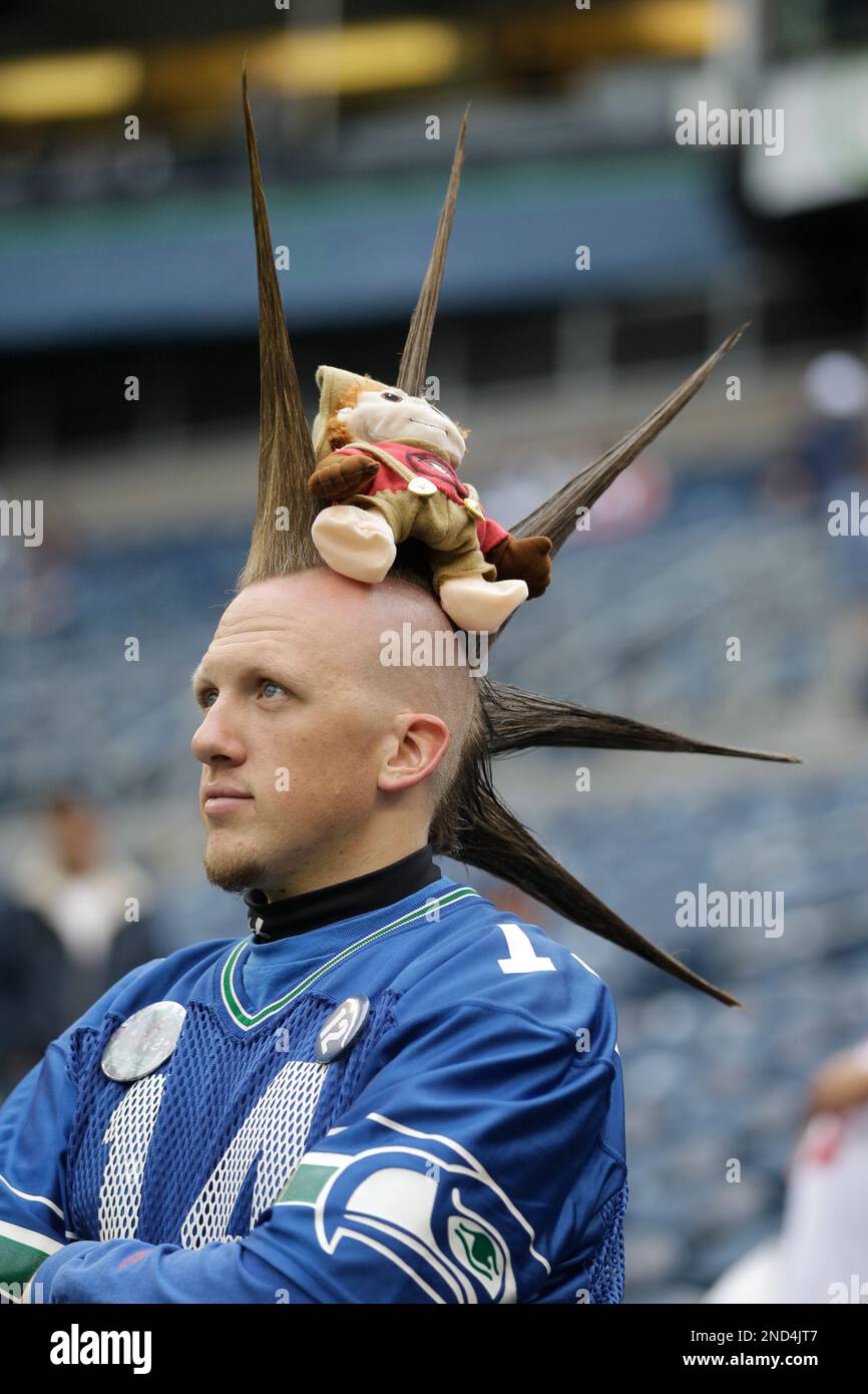 Seattle Seahawks fan Phil "Mr. Mohawk" Andruss before the NFL football ...