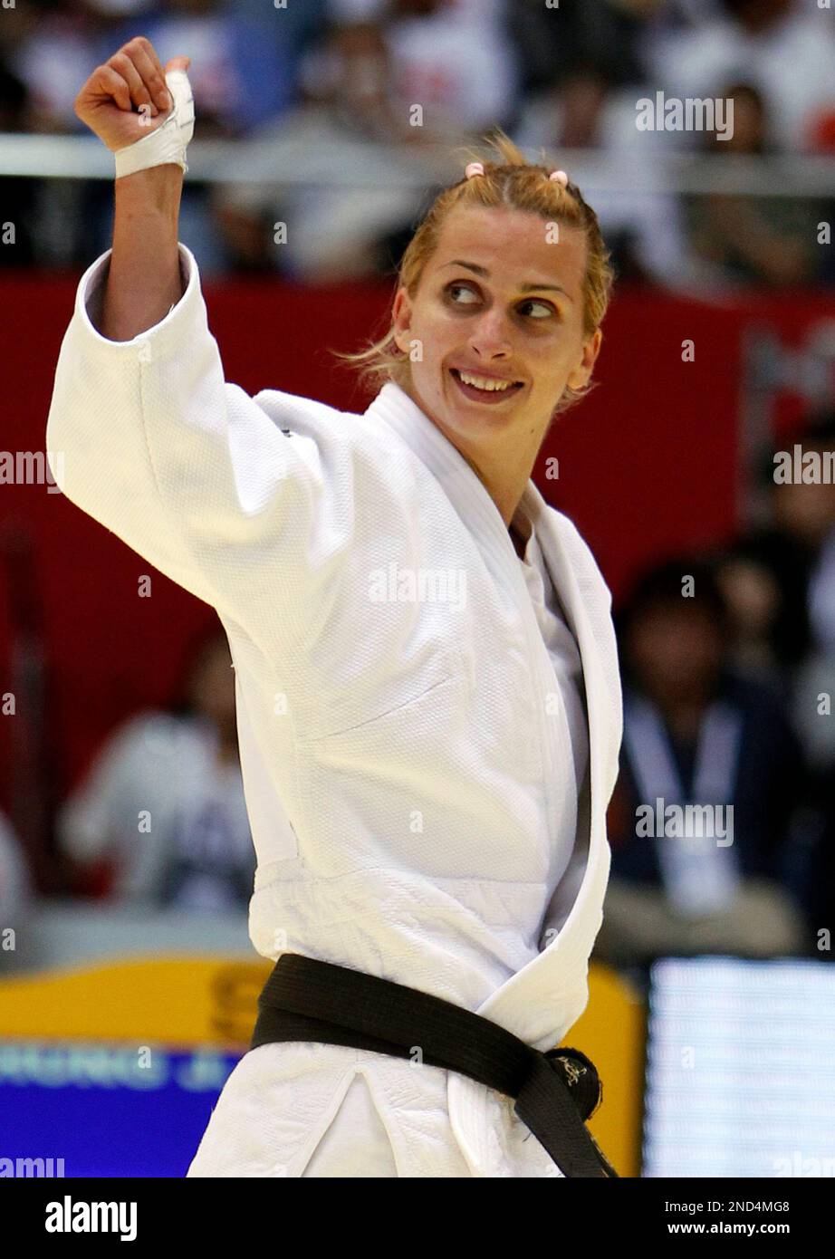 Alina Dumitru of Romania reacts after beating Chung Jung-yeng of South ...