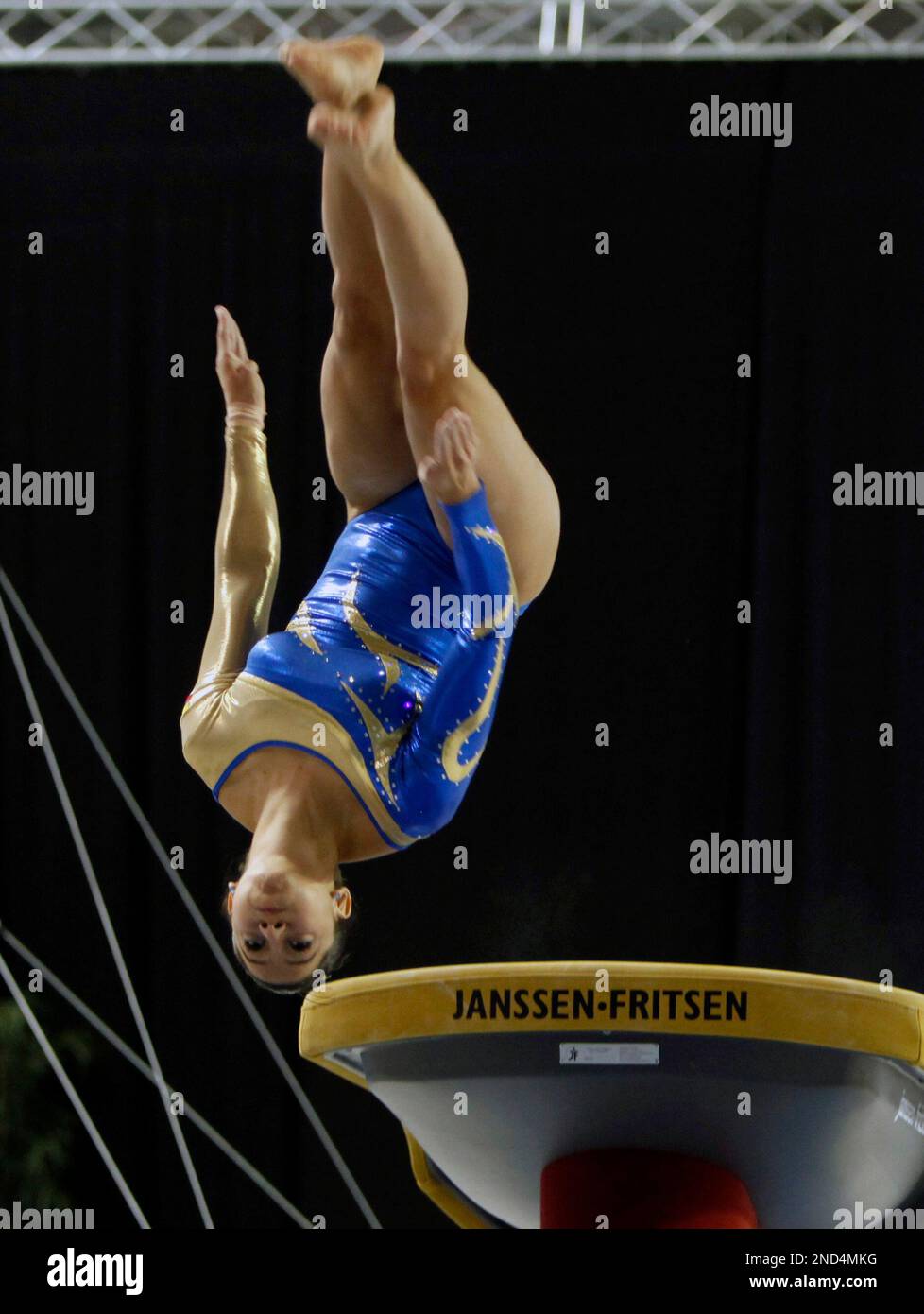Colombia's Jessica Gil Ortiz performs on the vault for the Gold medal ...