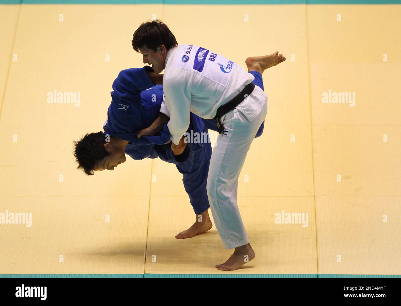 Junpei Morishita of Japan, left, prepares to throw Leandro Cunha of ...