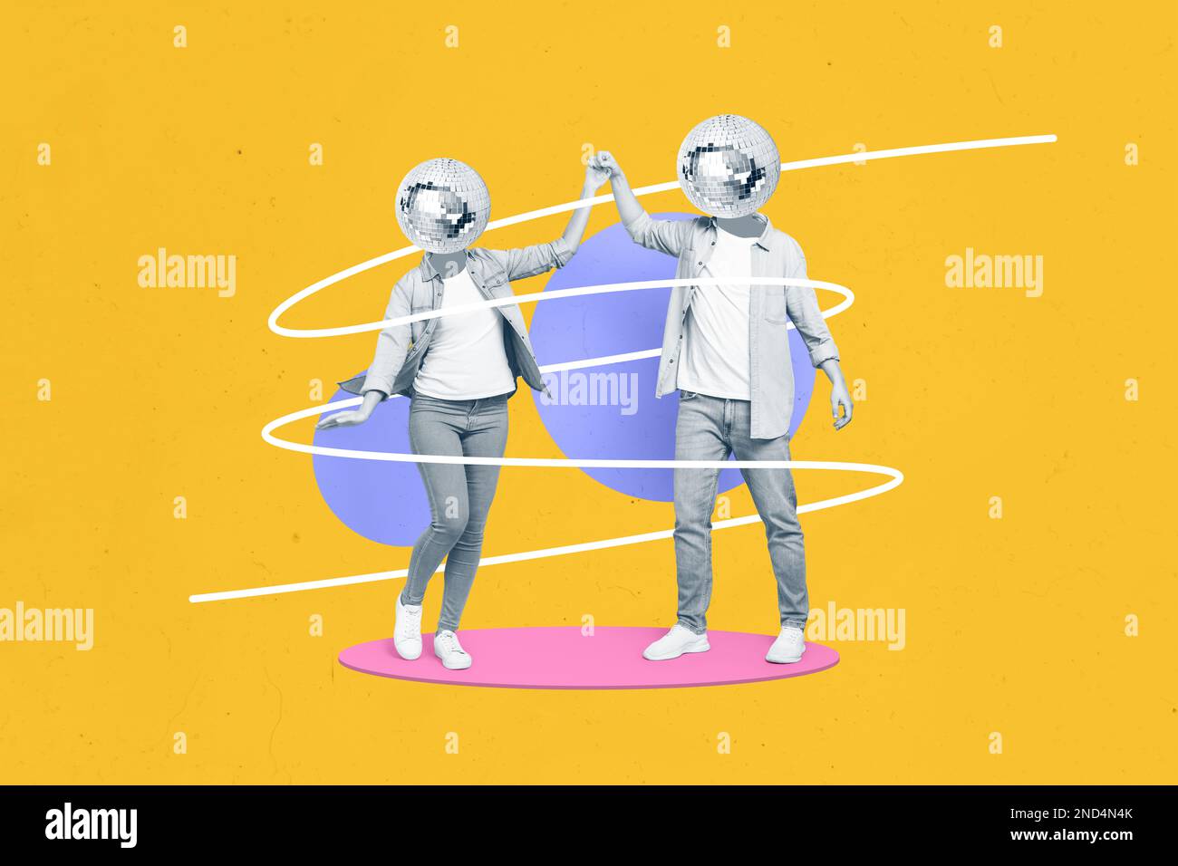 Creative collage image of two black white gamma people disco ball ...