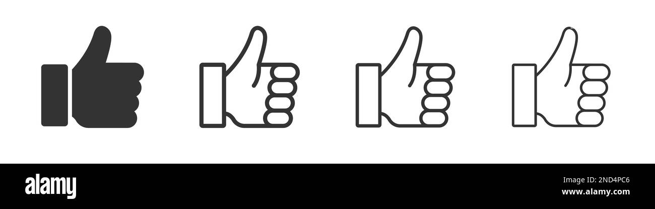 Thumbs up icons collection in two different styles and different stroke ...