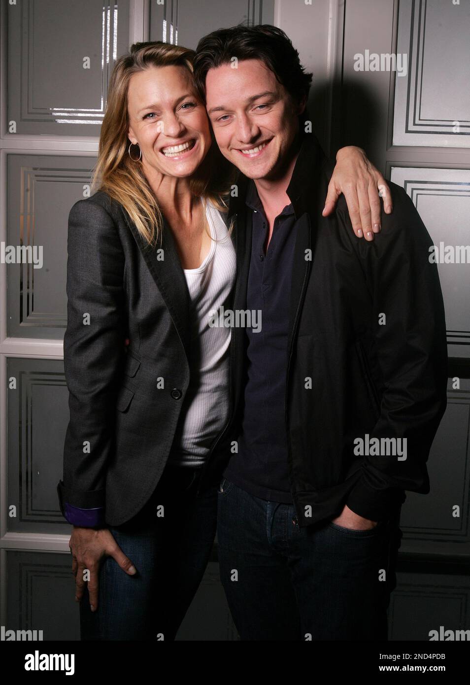 Actress Robin Wright (L) and actor James McAvoy poses for a portrait ...