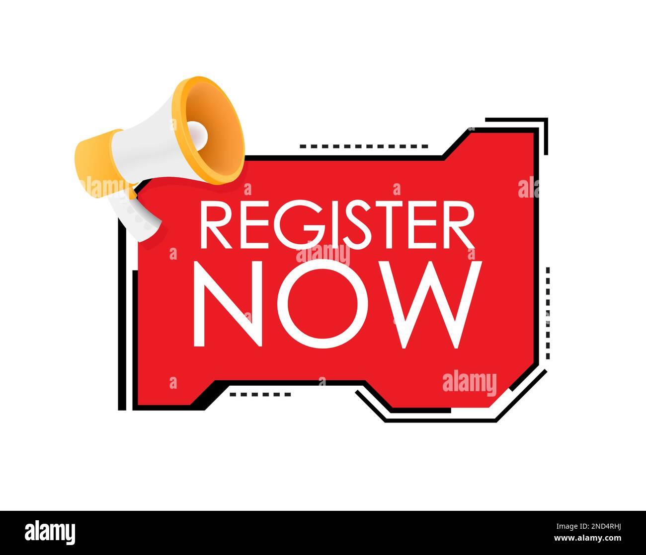 Megaphone label with register now. Megaphone banner. Web design. Vector ...