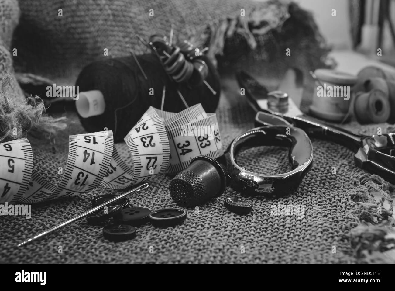 Thimble and thread spool Black and White Stock Photos & Images - Alamy