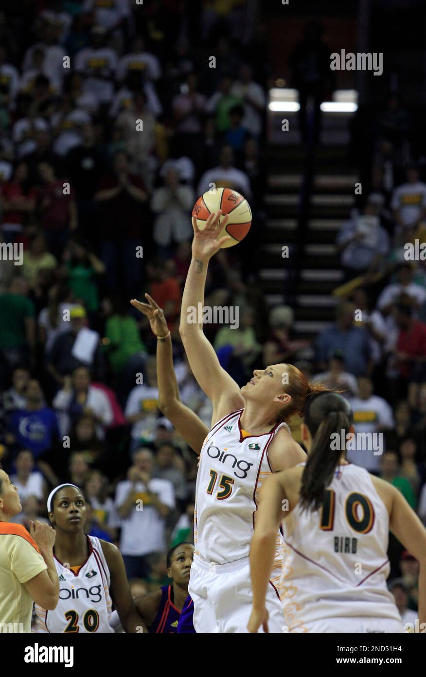 Seattle Storm's Lauren Jackson, right, tips off with Phoenix Mercury's ...