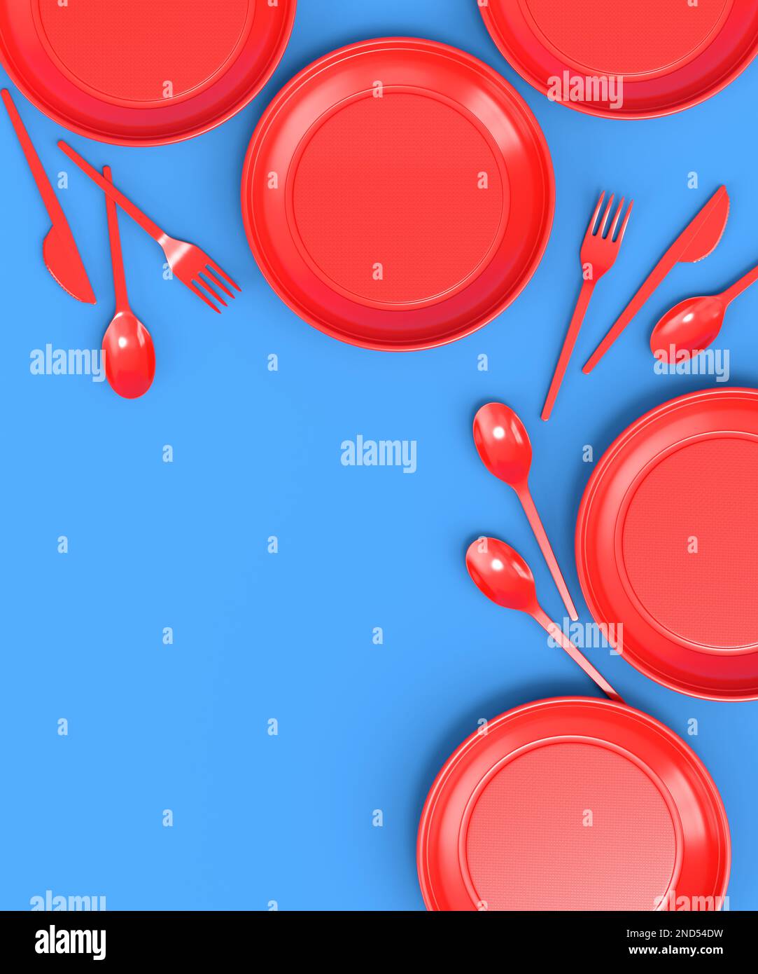 Set of disposable utensils like plate, folk, spoon,knife and cup on ...