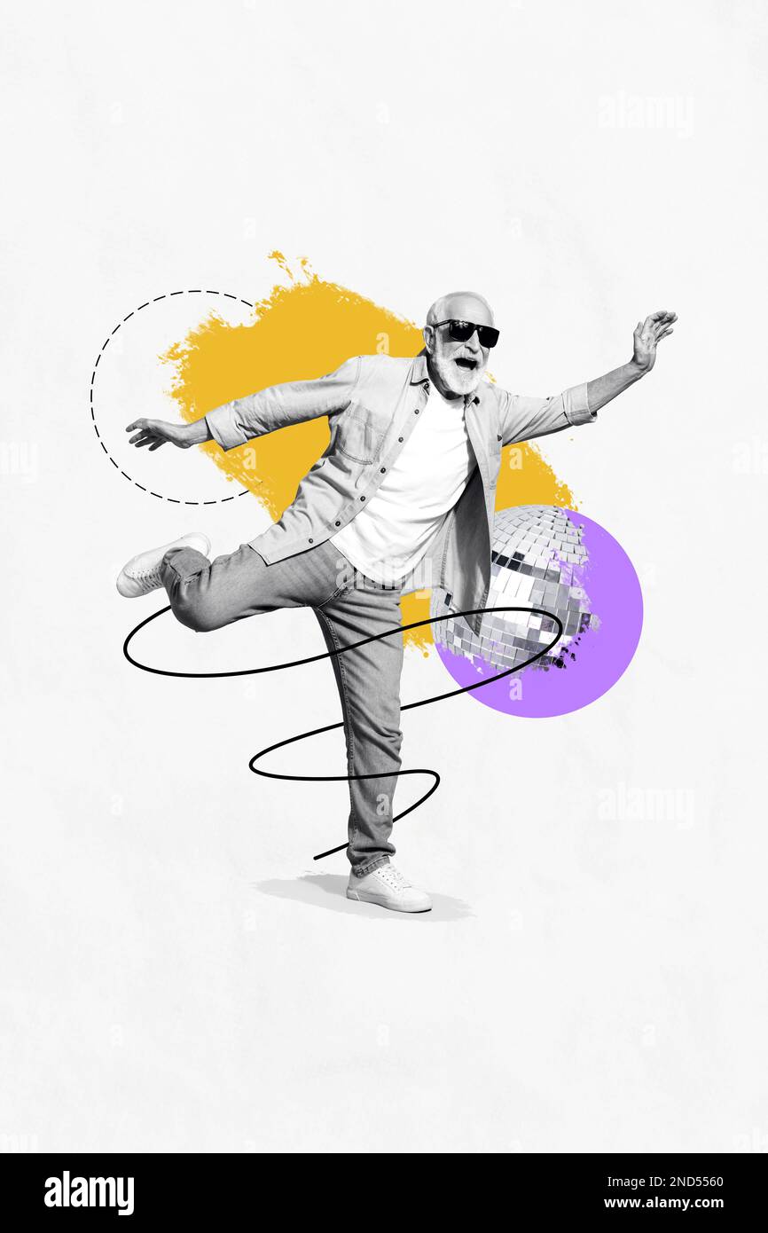 Vertical photo artwork composite collage of mature age carefree dancing ...
