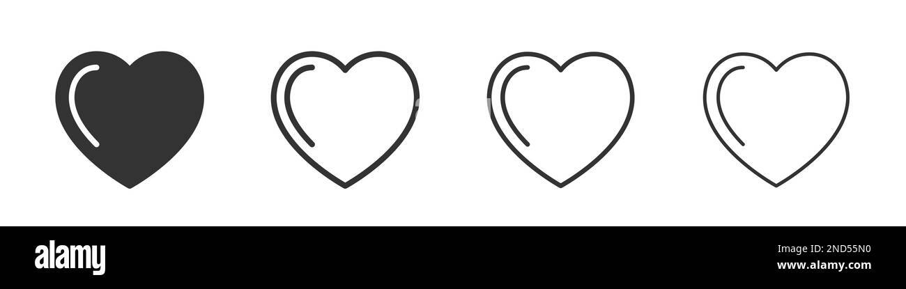 Heart icons collection in two different styles and different stroke ...