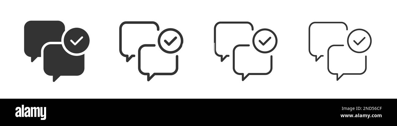 Check mark speech bubble icons collection in two different styles and ...