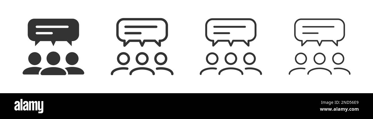 Business communication group icons collection in two different styles and different stroke ...