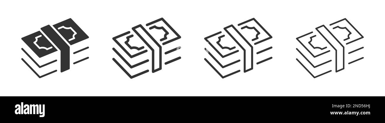 Wad of money icons collection in two different styles and different ...
